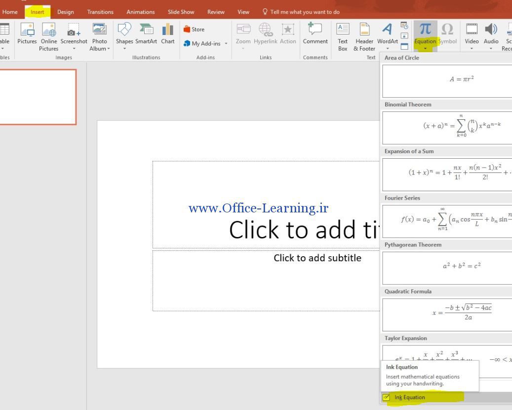 فرمول نویسی و معادلات در پاورپوینت-Equation PowerPoint - وب سایت آموزشی ...